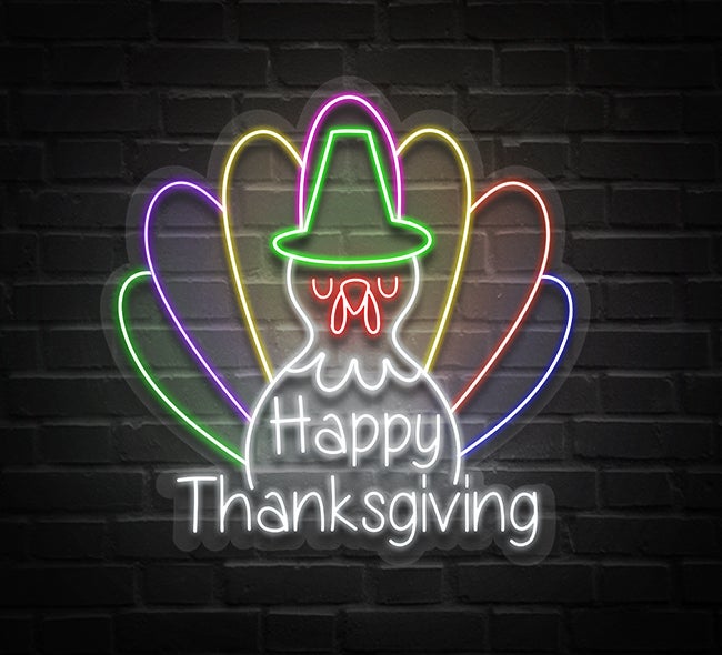 Sturdy Happy Thanksgiving Turkey Neon Sign | Printed Happy Thanksgiving ...