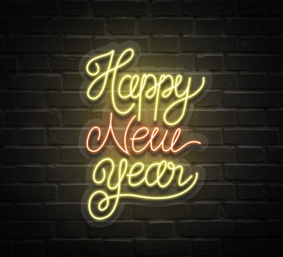 Sturdy Happy New Year Three Lines Neon Sign | Printed Happy New Year ...