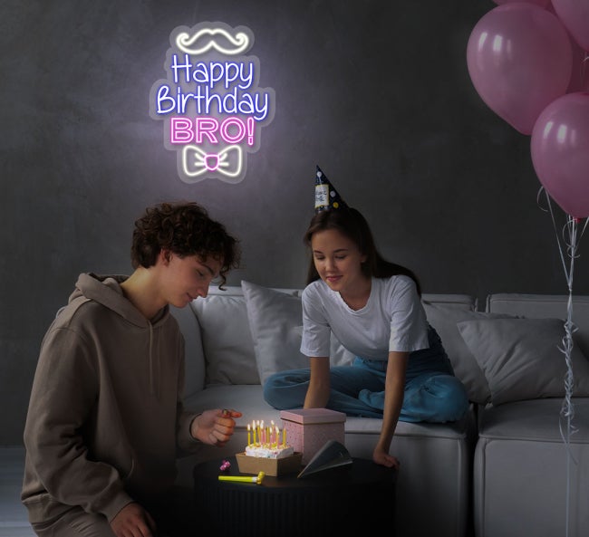 Sturdy Happy Birthday Bro Neon Sign | Printed Happy Birthday Bro Neon ...
